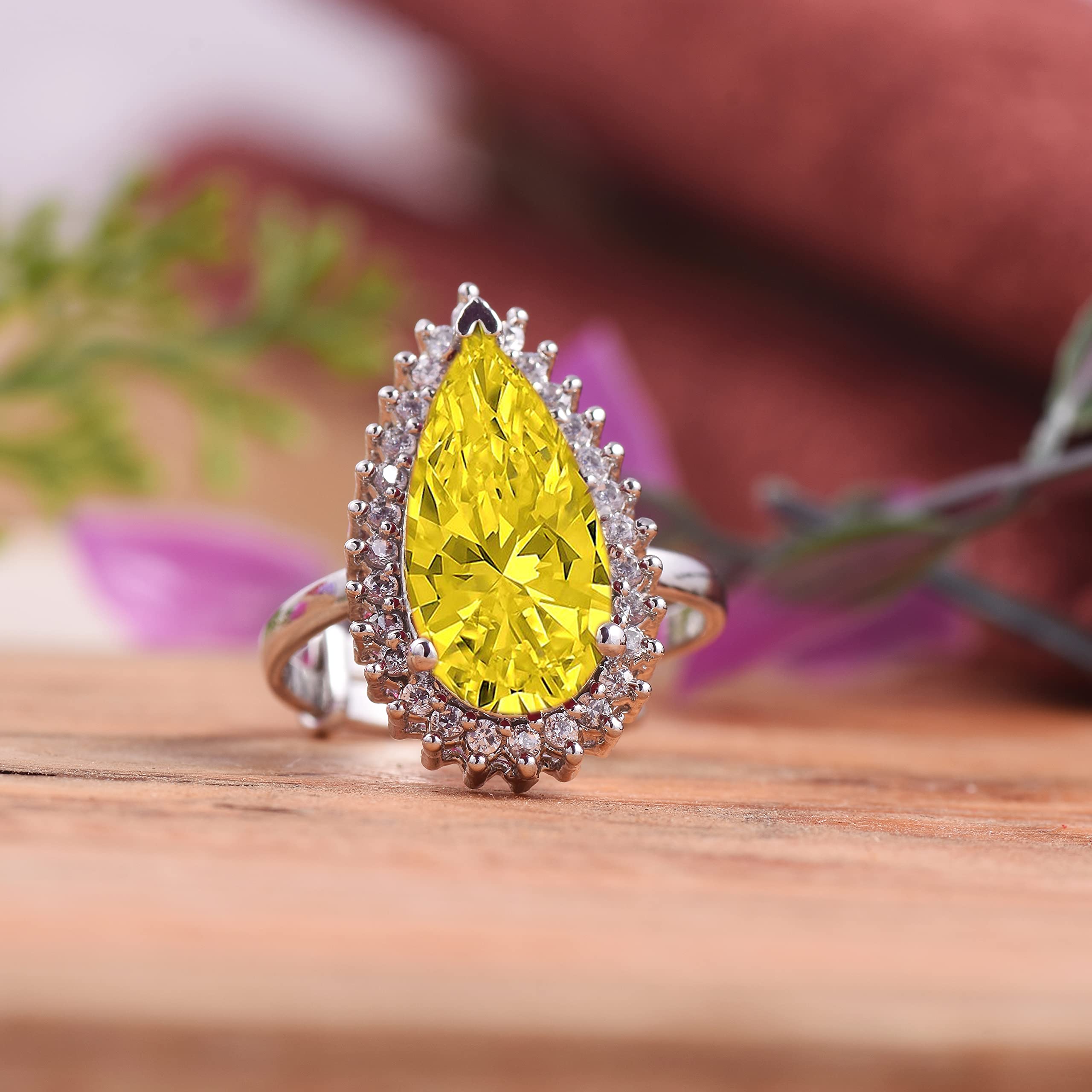 LMDPRAJAPATIS Pear Shape Yellow Sapphire Stone Silver Promise Ring For Men And Women