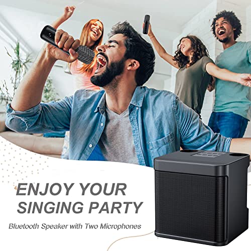 Karaoke Machine with Two Wireless Microphones, Portable Bluetooth Speaker Karaoke Sining Machines for Adults, Kids, Karoke PA System, with Echo and Vocal Cut, Supports TF/USB, AUX in,for Home Party
