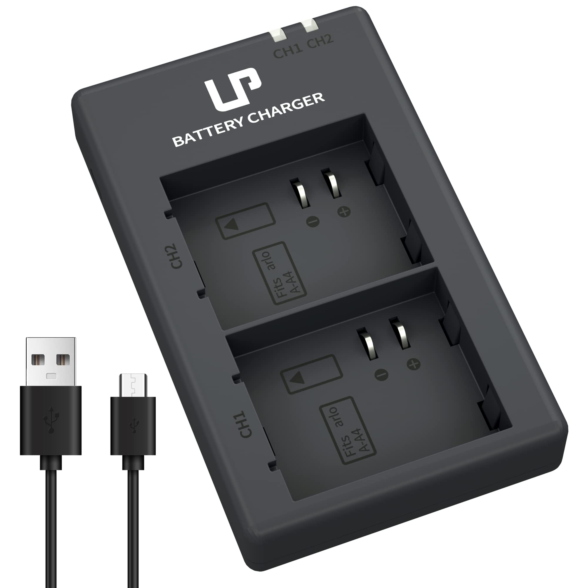 LP 2-Pack Rechargeable Batteries with Dual Battery Charger for Arlo Pro 3, Arlo Ultra/Ultra 2 Camera VMC4040P VMC5040 3.85V 5400mAh A4a Battery Charger Pack (NOT for Arlo Pro 3 Floodlight Camera)