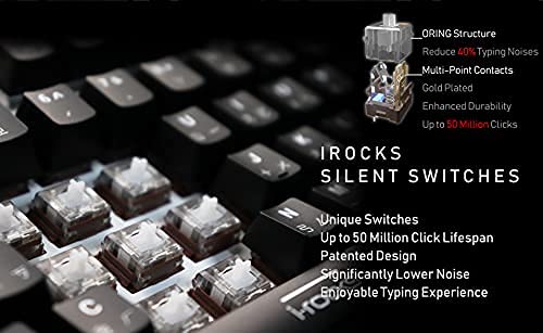 i-rocks K76M Custom Silent Mechanical Keyboard 104 Keys, with Swappable Panel (4 Skins Included), Transparent Housing and Onboard Memory for Macro Recordings (i-rocks Silent Brown Switches, Pink)