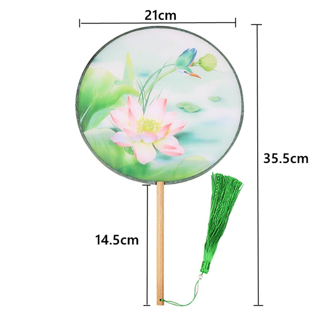 Lmtossey 1Pc Chinese Style Vintage Lady Flower Round Hand Fan Wedding Dance Handle Silk Cloth Fan