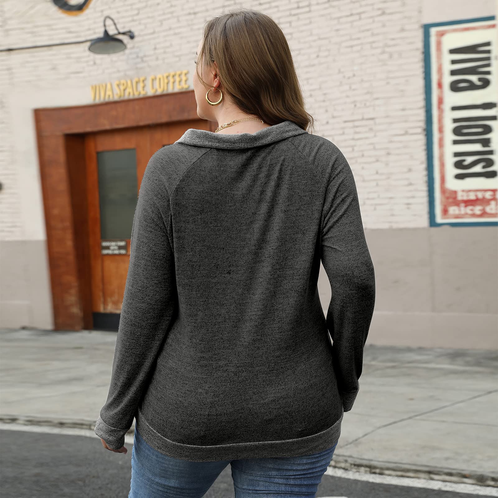 KIMSOONG Plus Size Sweatshirts for Women Quarter Zip Pullover Women Color Block Long Sleeve Oversized Tops Dark Gray