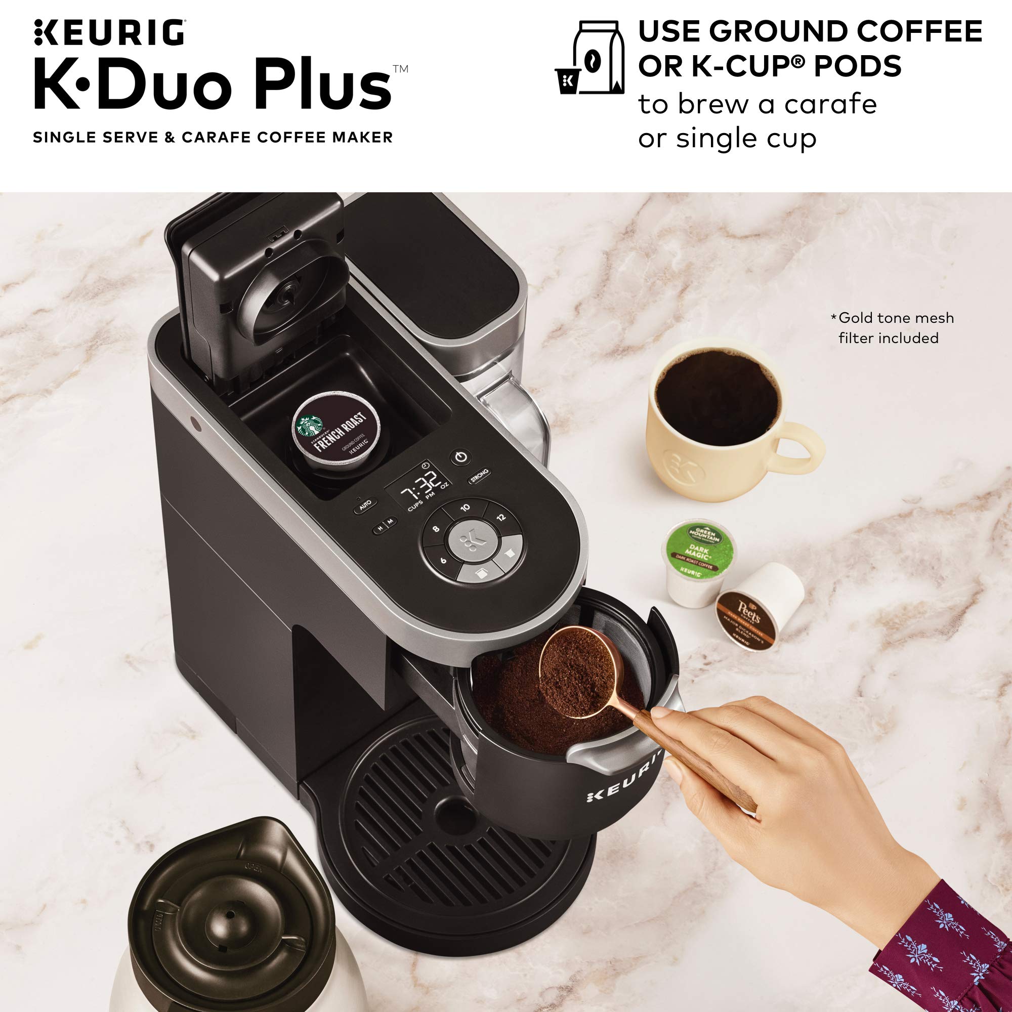 Keurig K-Duo Plus Drip Coffee Machine, Black 12 Cups Programmable & Keurig Plastic My K-Cup Universal Reusable Filter Multistream Technology, Pack Of 1