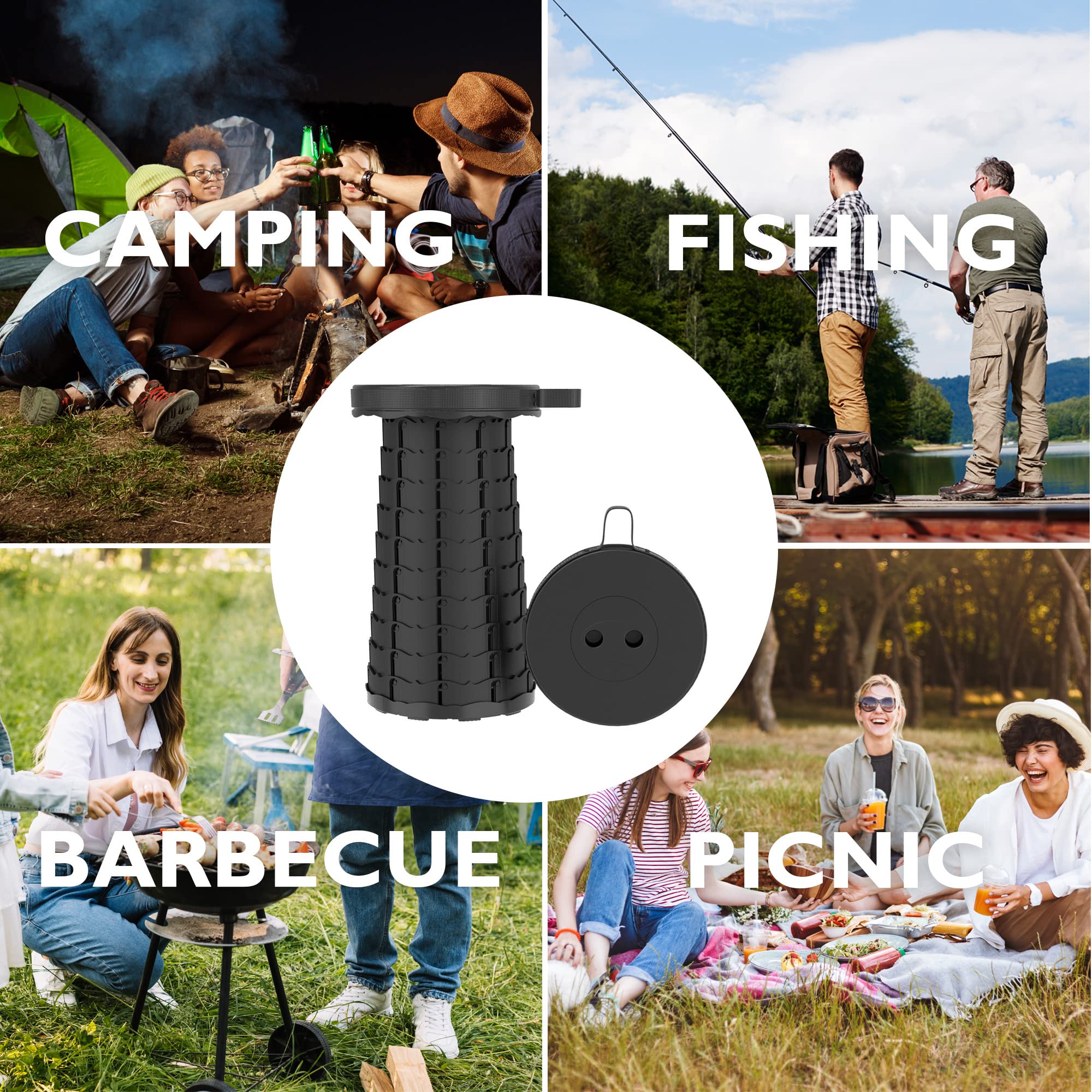 LOOVIU Portable Telescoping Stool, Camping Retractable Folding Stool with Carry Strap, Adjustable Height Plastic Stools for Fishing Hiking BBQ Outdoor (Red+Black), Black+red