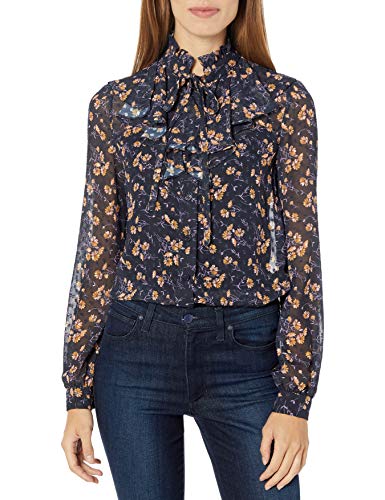 Jill Jill Stuart Women's Neck Bow Blouse Elodie Print, Marine, 6
