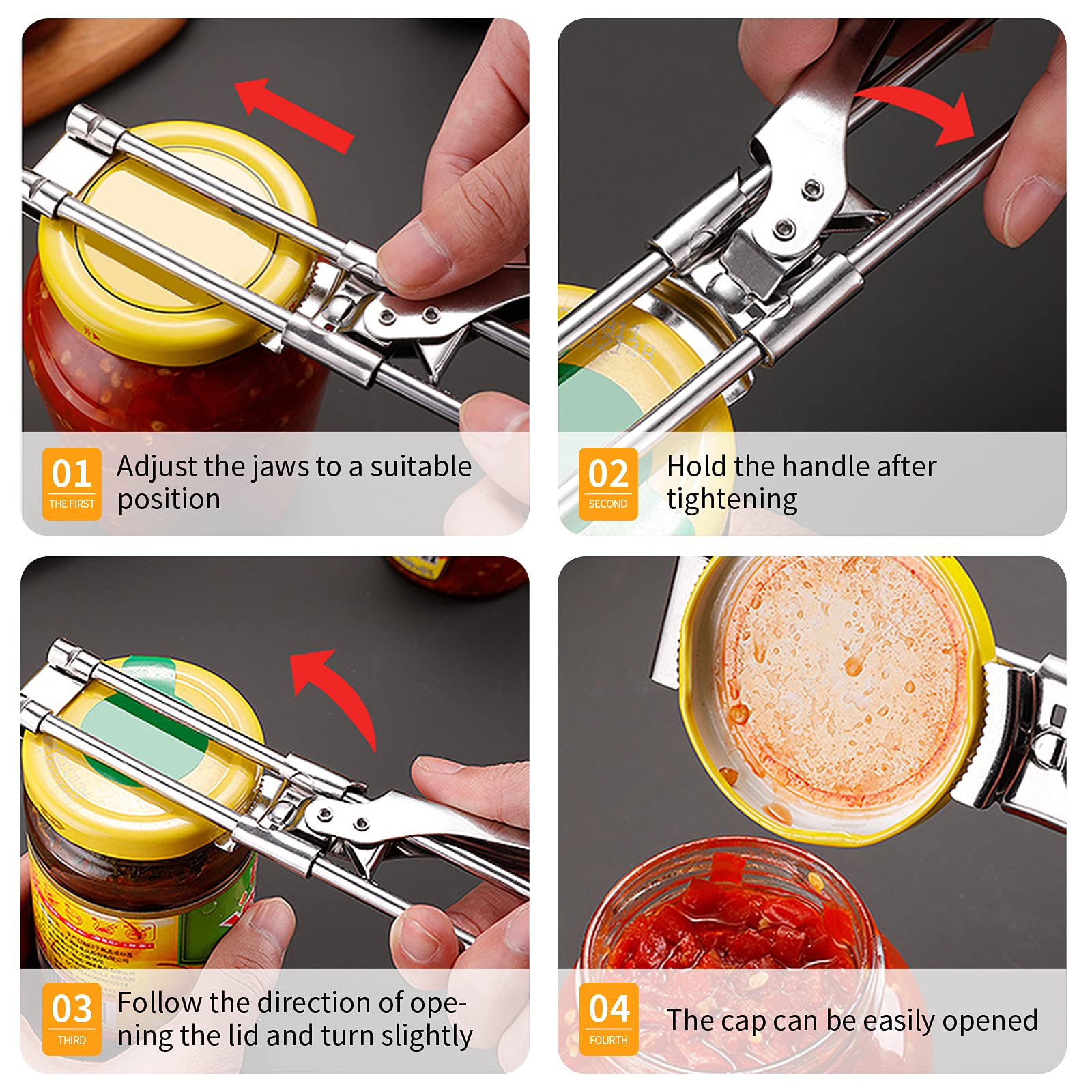 McGre Master Opener Adjustable &Bottle Opener,Adjustable Multifunctional Side Cut Opener Manual Jar Kitchen Gadgets Stainless Steel SB-002