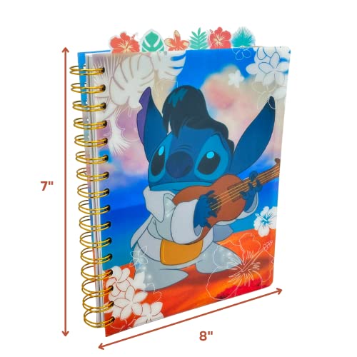 Innovative Designs Disney Stitch Tab Journal Notebook Elvis, Spiral Bound, 144 Lined Pages, 8 x 7 inches, Blue