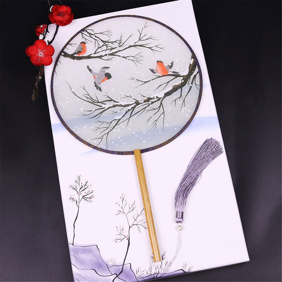Lmtossey Women Dancing Embroidery Flower Handheld Fan Vintage Translucent Chinese Style Round Silk Fans