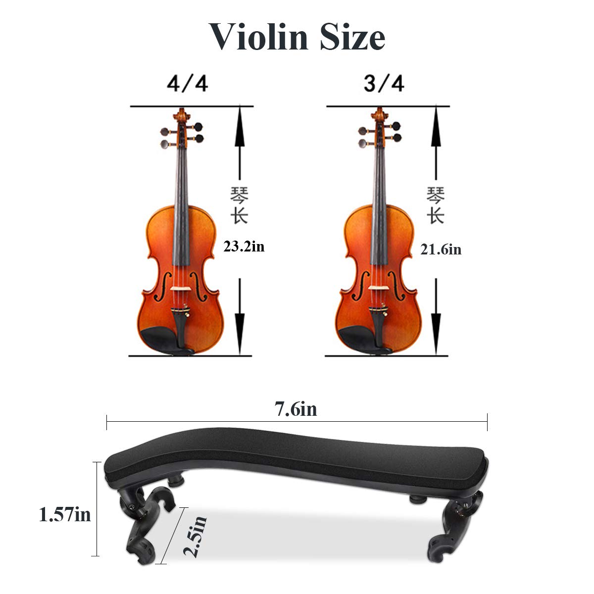 Leadrise Violin Shoulder Rest for 4/4-3/4 size, with Collapsible and Height Adjustable Feet Comfortable Foam Pad Including A Practice Mute and Violin Rosin - Black