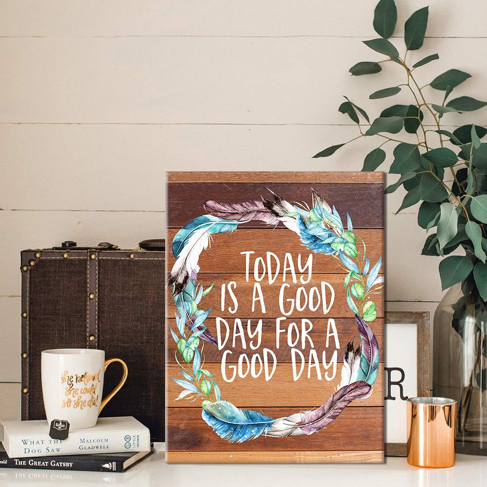 Inspirational Today is A Good Day Quotes Theme Canvas Wall Art for Office Studios School Dorm Wall Decor, Inspirational Motivational Living Room Bedroom Office Home Decor (Wooden lubricious)