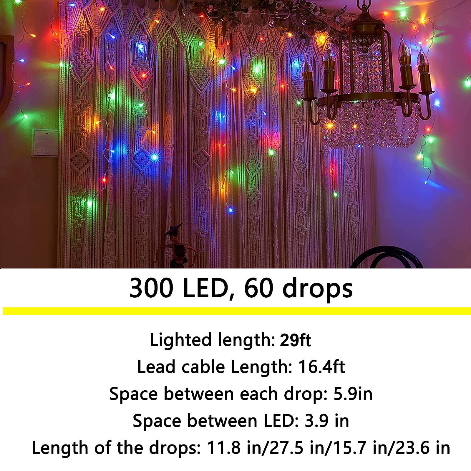 Joomer Christmas Icicle Lights,300 LED 29ft 8 Modes with 60 Drops,Christmas Lights with Timer,Waterproof Connectable Outdoor String Lights forHoliday,Wedding,Christmas Decorations(Warm White)