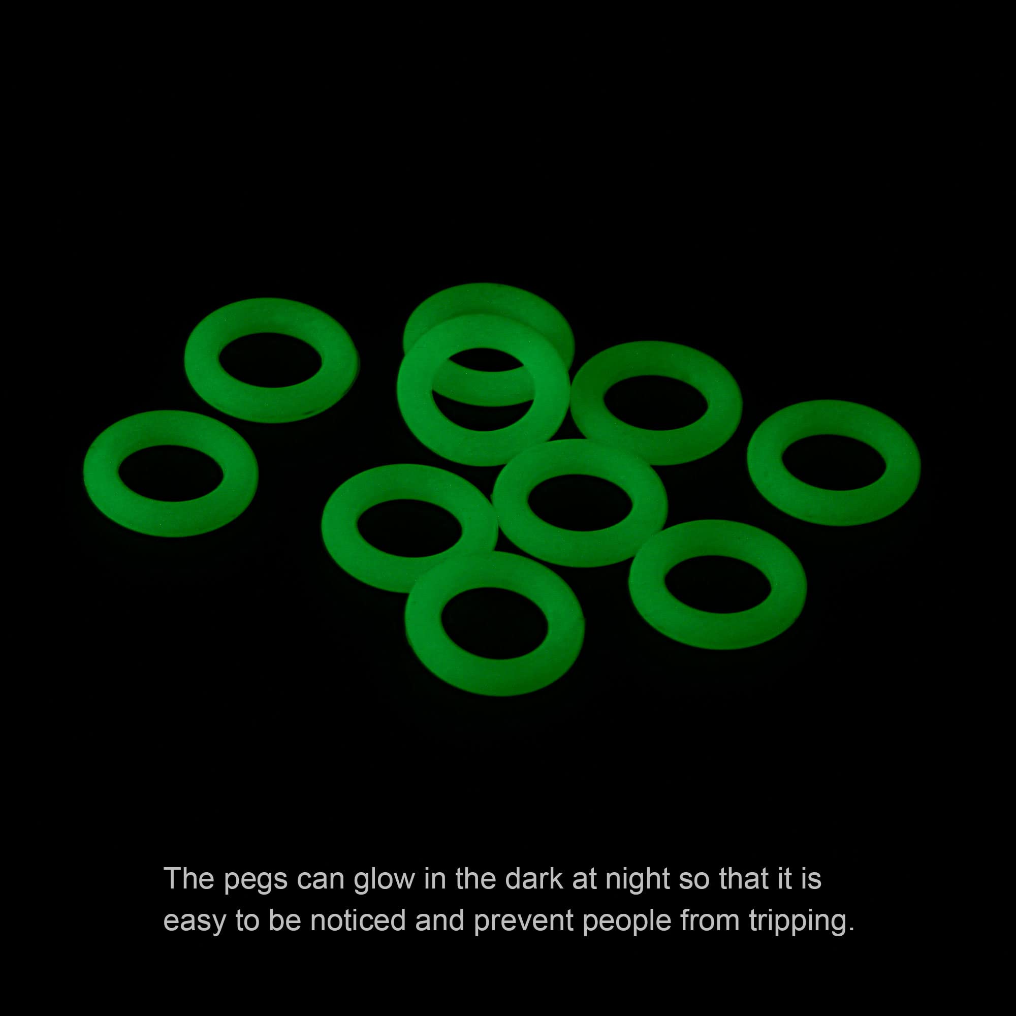 MECCANIXITY Tent Stakes Silicone O-Rings Glow in The Dark 15mm OD 3mm Width, Fluorescent Camping Tents Nail Accessory, Green Pack of 50
