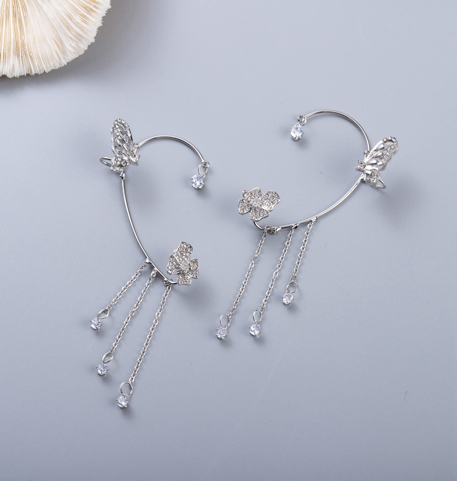 LOREMOW 2 Pair Ear Clips Ear Clip Earrings for Women Clip on Earrings Non Pierced Butterfly Earring Cuff Wrap Earrings Set AS