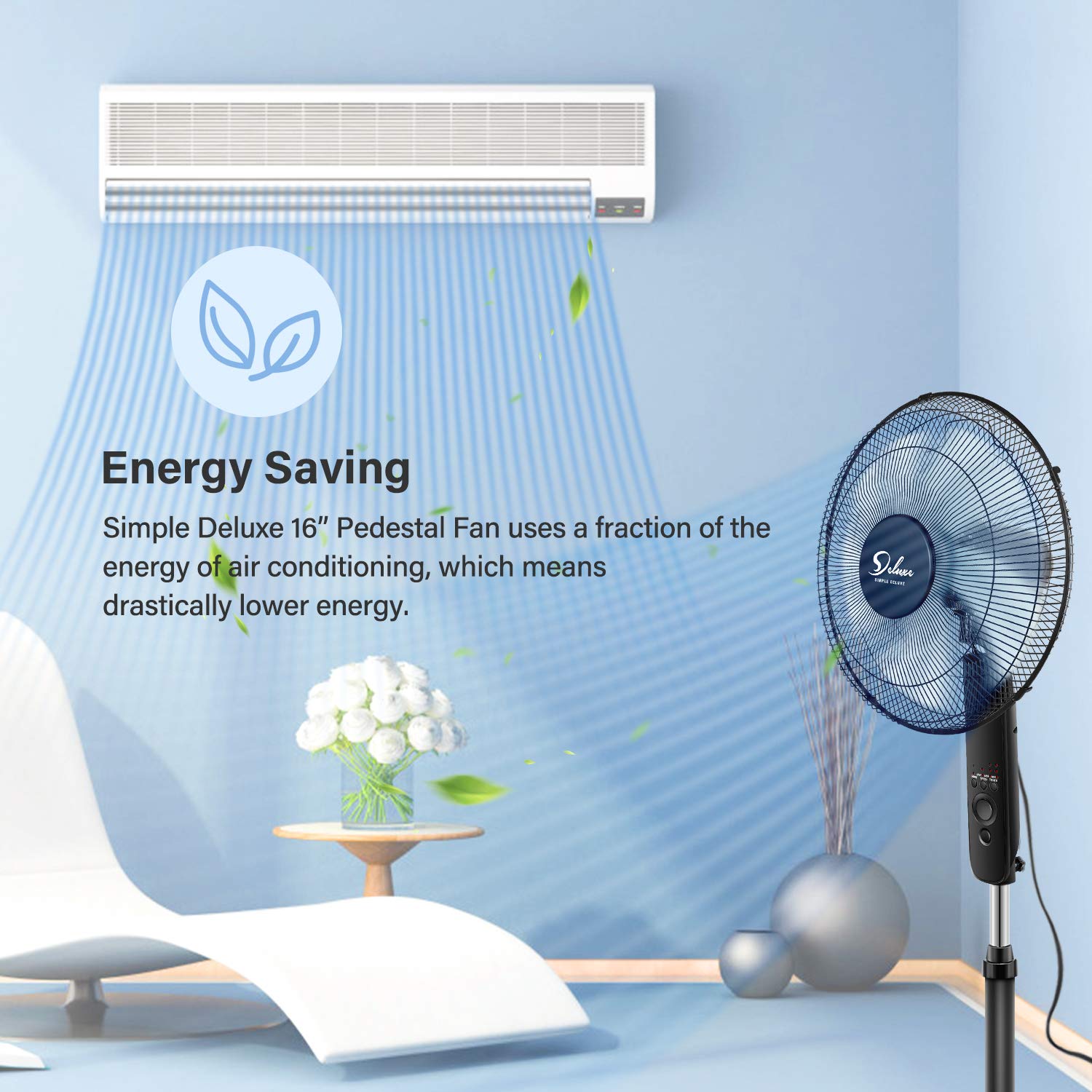 InfiniPower Oscillating 16″ Adjustable 3 Speed Pedestal Stand Fan with Remote Control for Indoor, Bedroom, Living Room, Home Office & College Dorm Use