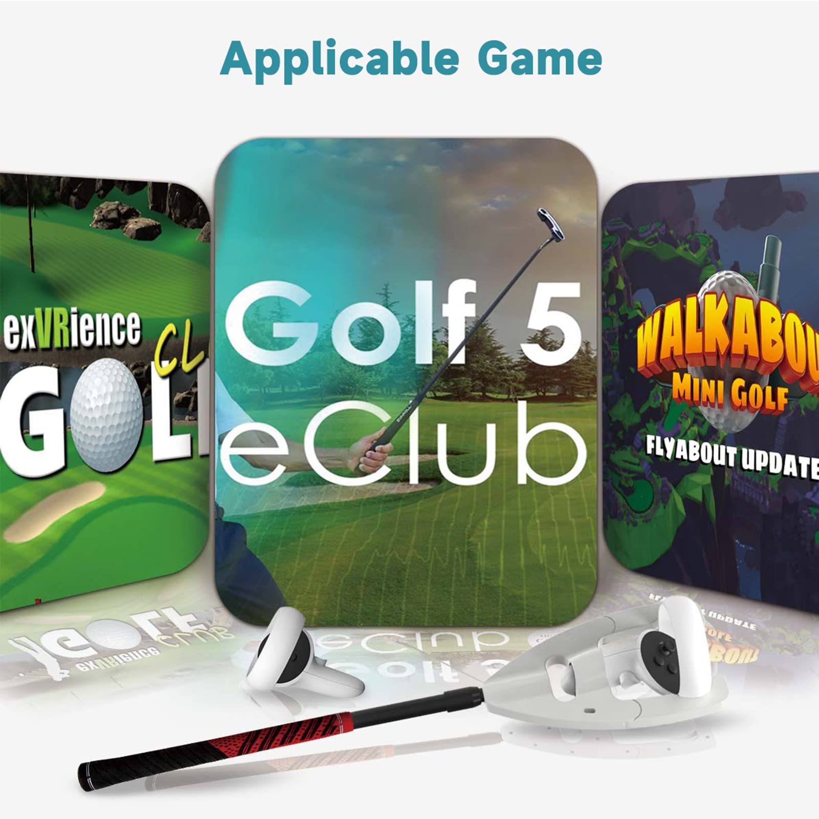 Okaycat Golf Club Handle for Oculus Quest 2 Accessories, Golf Club Adapter Compatible with Meta Quest 2 Upgraded Fixed Clasp and Counterweight to Protect Controller