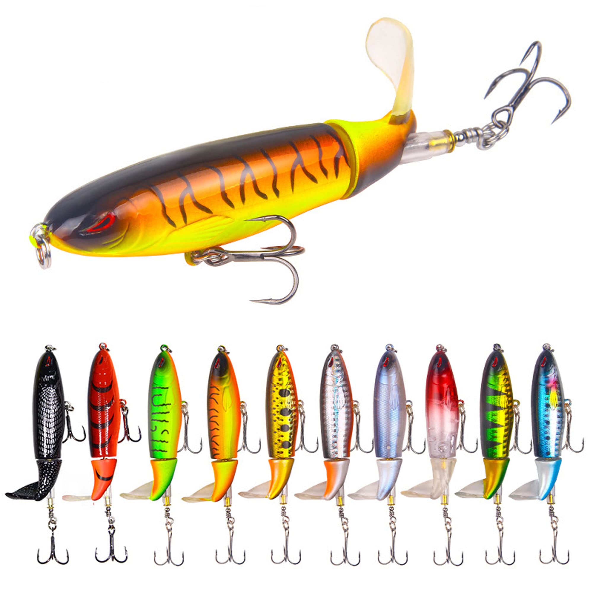 Lure Bait Propeller Fishing Bass with Topwater Floating Rotating Tractor Tail Artificial Hard Bait Fishing Lures Swimbaits Slow Sinking Hard Lure 3D Eyes (6)
