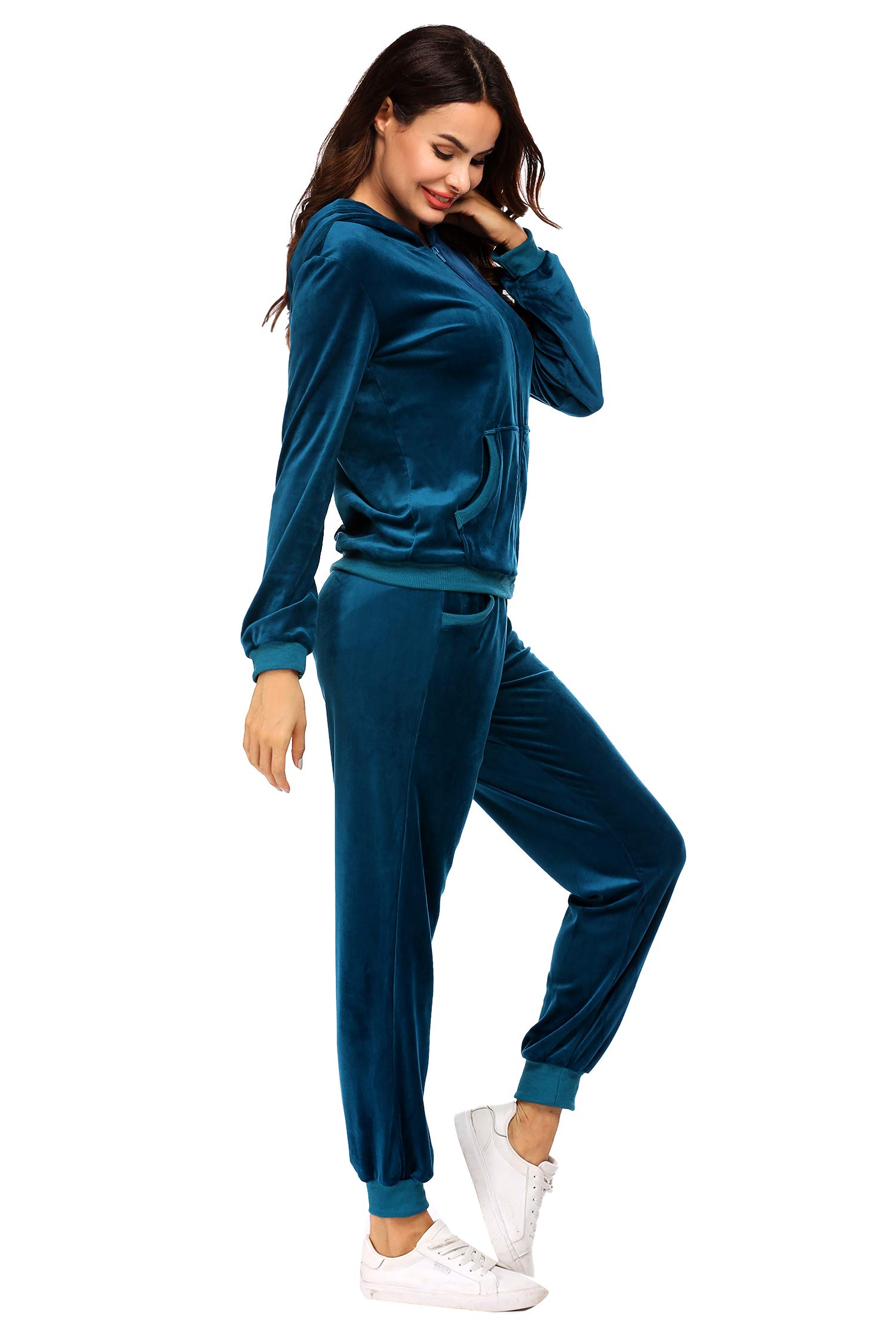 HOTOUCH Womens Sweatpants Set Sweater Pants Tennis Golf Hiking Warm Up Track_Suit Peacock Blue, Medium