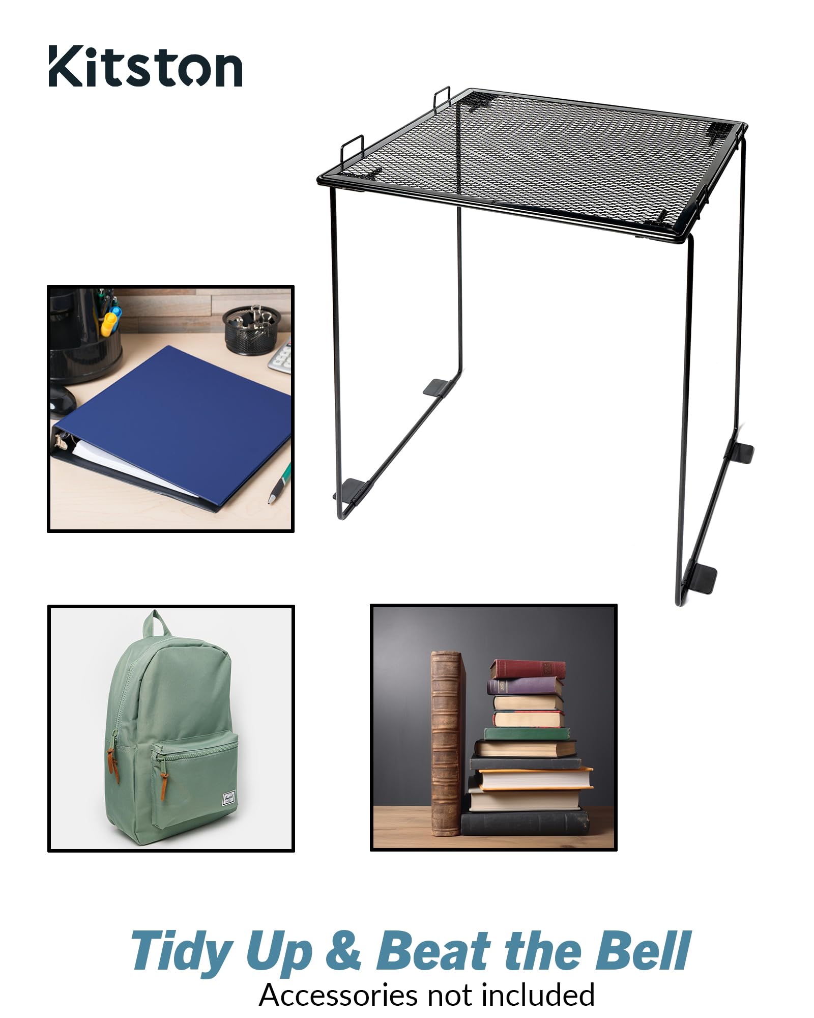 Kitston Metal Locker Shelf for School, Gym, or Work, Stackable, Use Also Under Sink and in Cabinets (Black)