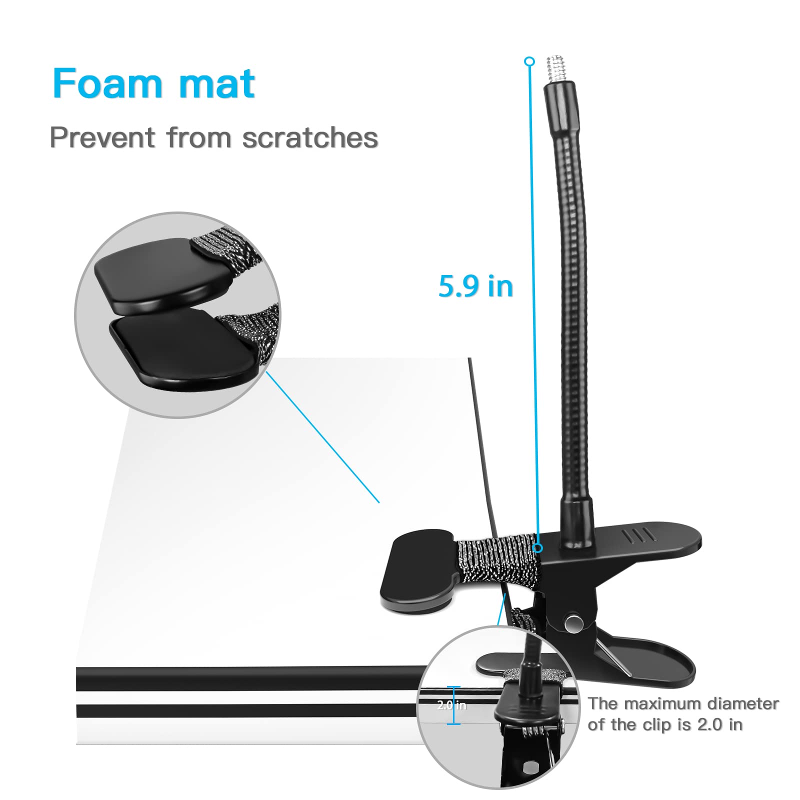 OkeMeeo Gooseneck Clamp Mount for Arlo Pro 4/Pro 3/Pro 2/Essential/eufy/Owlet Duo/Reolink Camera and More on Gutter,Window Guard,Tree(No Drill,Black, 2 Pack)