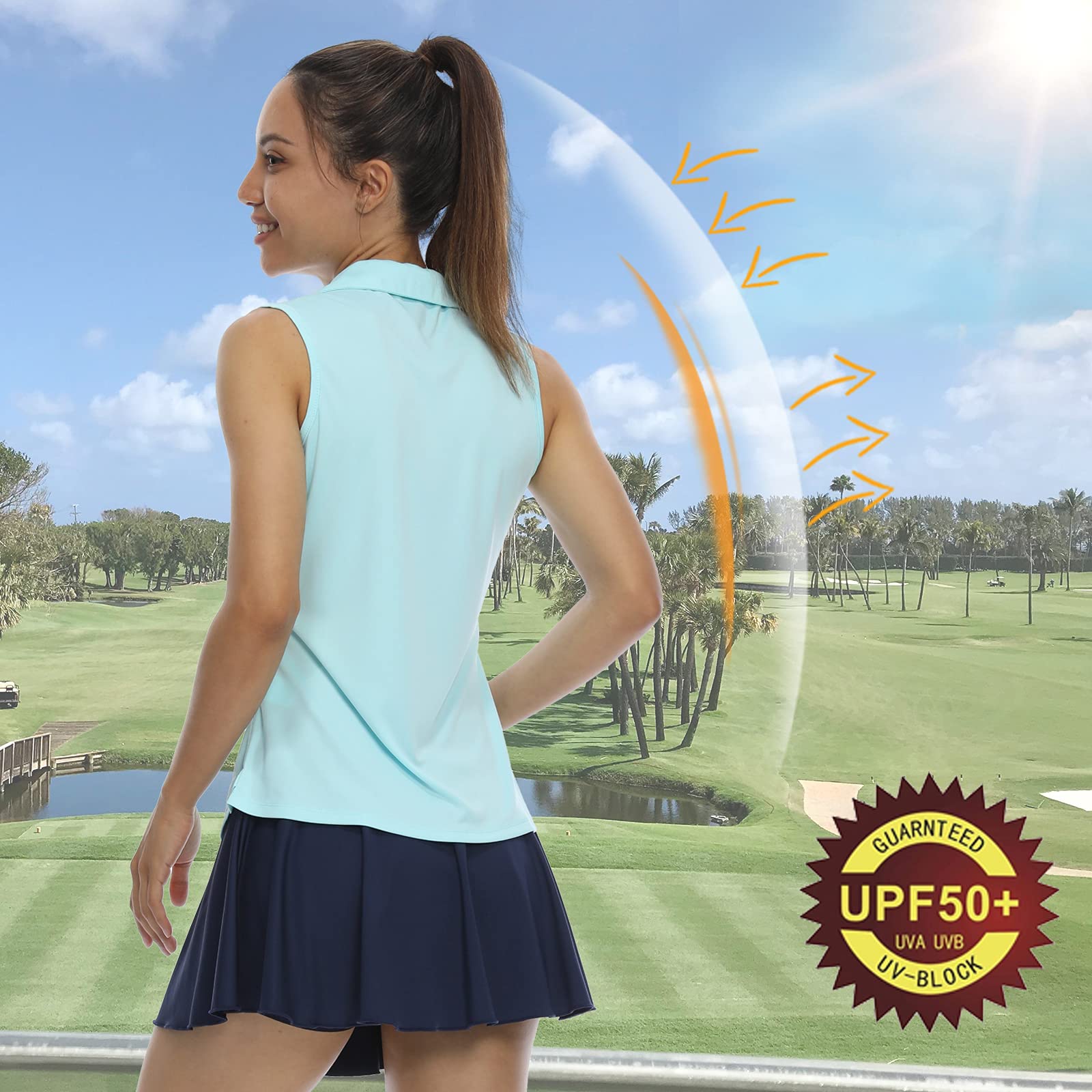 LastFor1 Women's Sleeveless Polo Golf Shirts Quick Dry 50+ UV Protection V-Neck with Collar Lightweight Tennis Tank Tops Light Green M