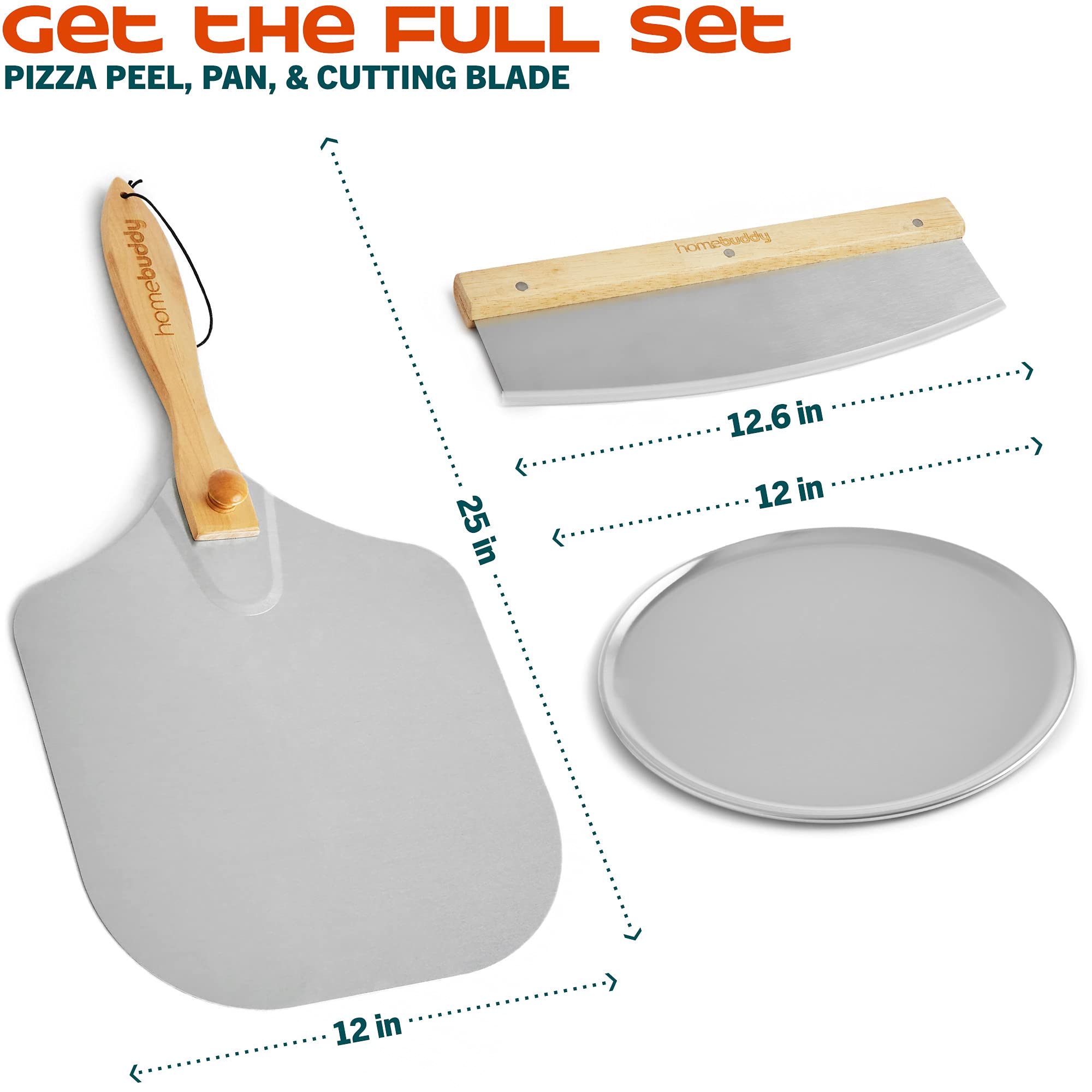 HomeBuddy Pizza Peel with Pizza Accessories - 12 Inch Foldable Pizza Paddle for Pizza Oven Outdoor or Indoor - Comes with Pizza Knife and Pizza Board/Pan