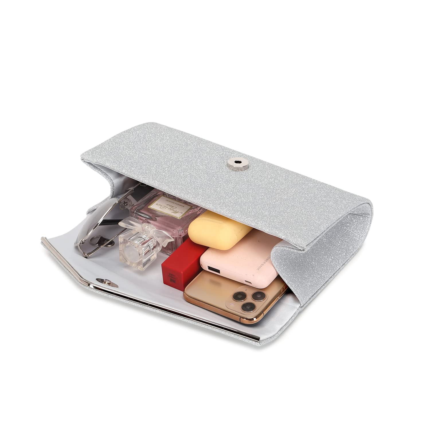 Leanoria Bling Envelope Evening Clutch Purses Sparkling Shoulder Crossbody Chain Bag for Party Wedding Prom (Silver)