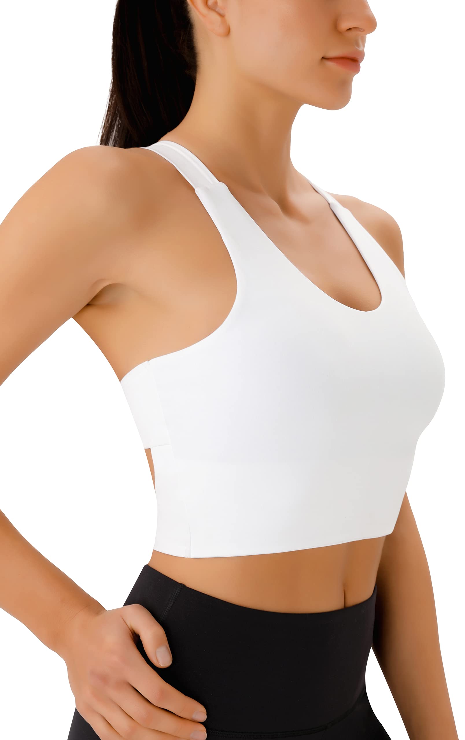 JOYSPELS Sports Bras for Women Extra Comfort Criss-Cross Back Padded Workout Tops for Women Medium Support White