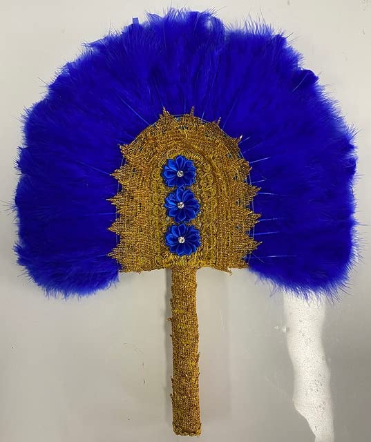 Msbfea Design African Gold Feather Big Fan Ladies Wedding Feather Fan for Bride Double Side Feather Nigerian Feather Color 961