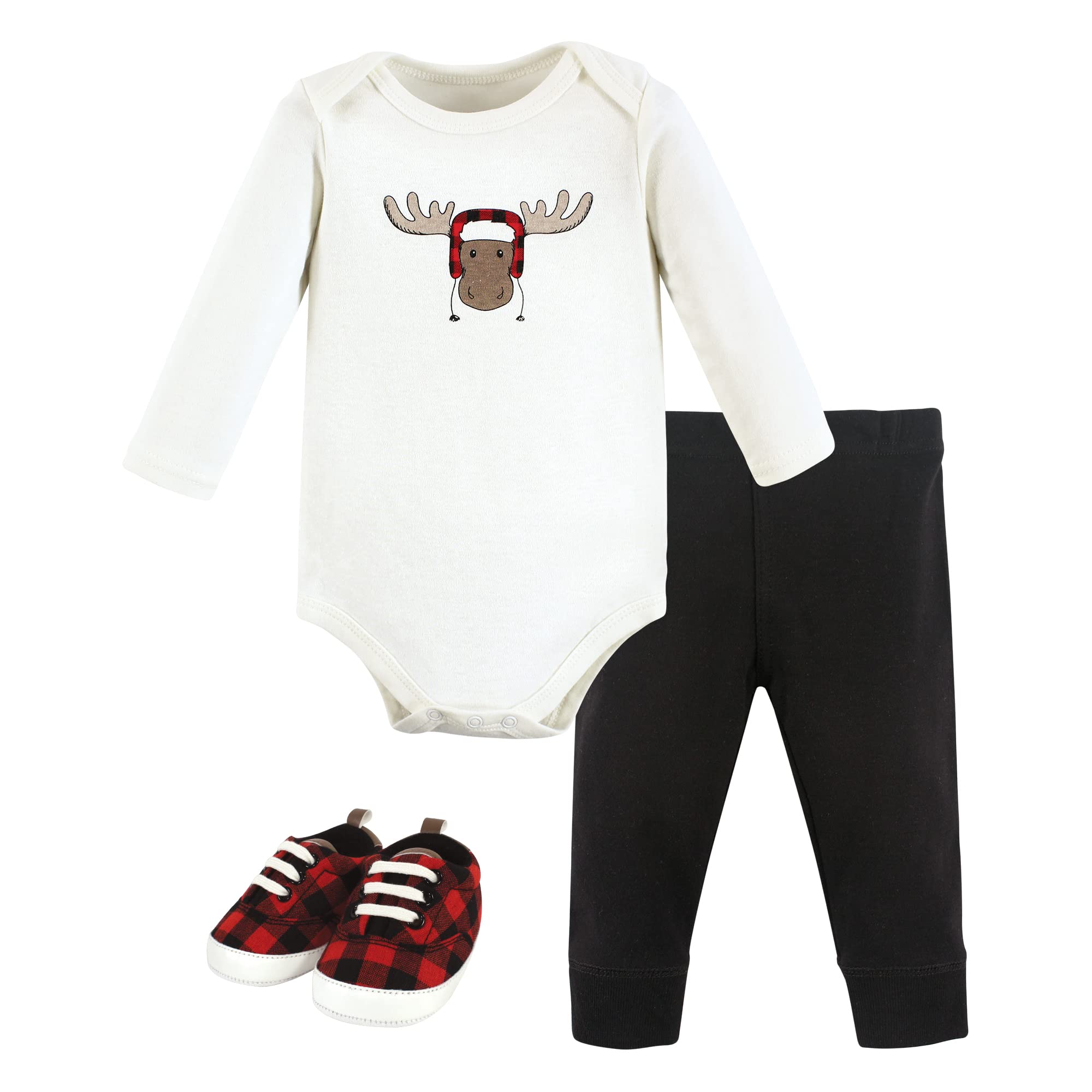 Hudson Baby Baby Cotton Bodysuit, Pant and Shoe Set, Winter Moose, 9-12 Months