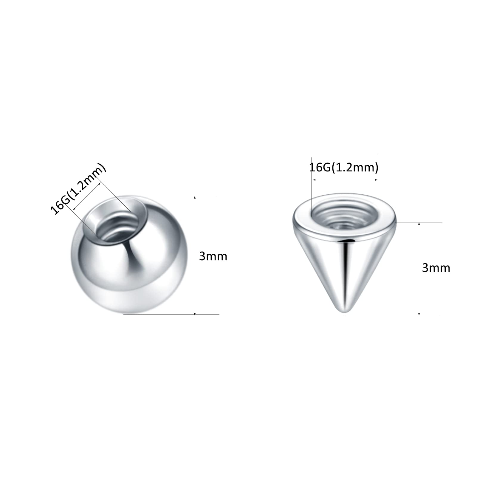 Oveta 20G 16G 14G Replacement Ball Stainless Steel Externally Threaded Piercing Barbell Parts for Lip Studs Septum Rings Labret Earrings Piercing Balls 3mm (80pcs,16g)