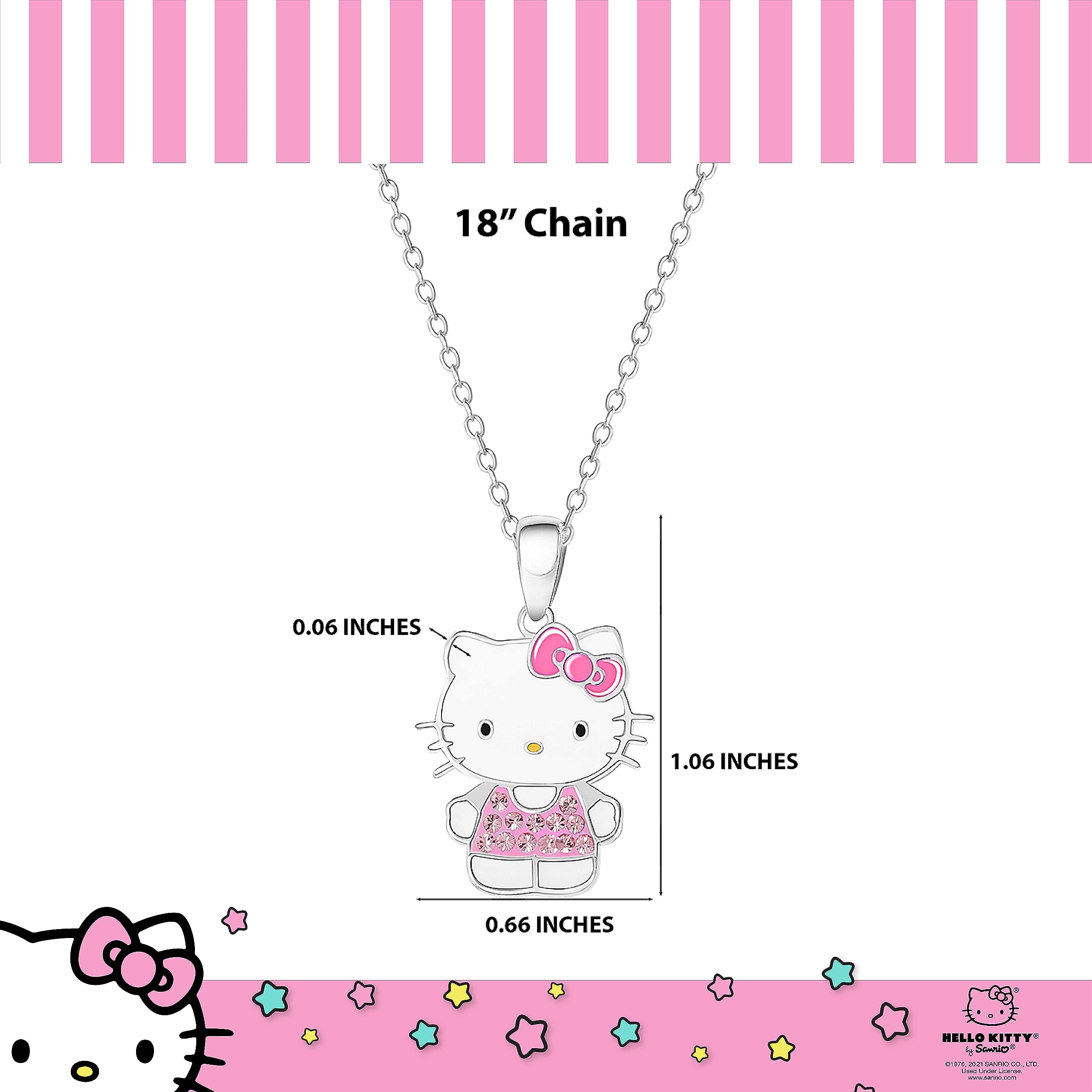 Hello Kitty Sanrio Womens Necklace Official License - Silver Plated Necklace with Enamel and Crystal Pendant