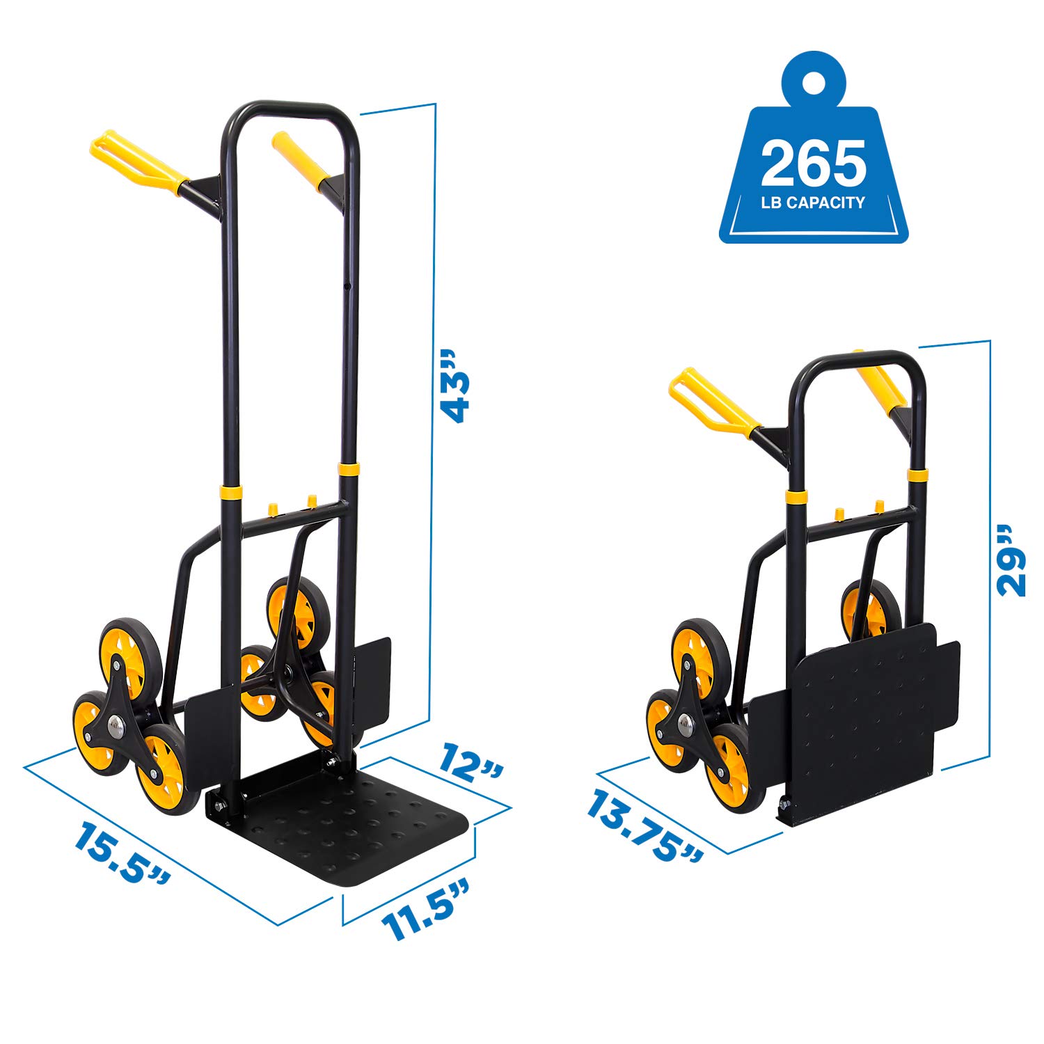 Mount-It! Stair Climber Hand Truck and Dolly, 330 Lb Capacity Heavy-Duty Folding Trolley Cart with Telescoping Handle and Rubber Wheels, Stair Climbing Dolly for Home, Office, Commercial & Industrial