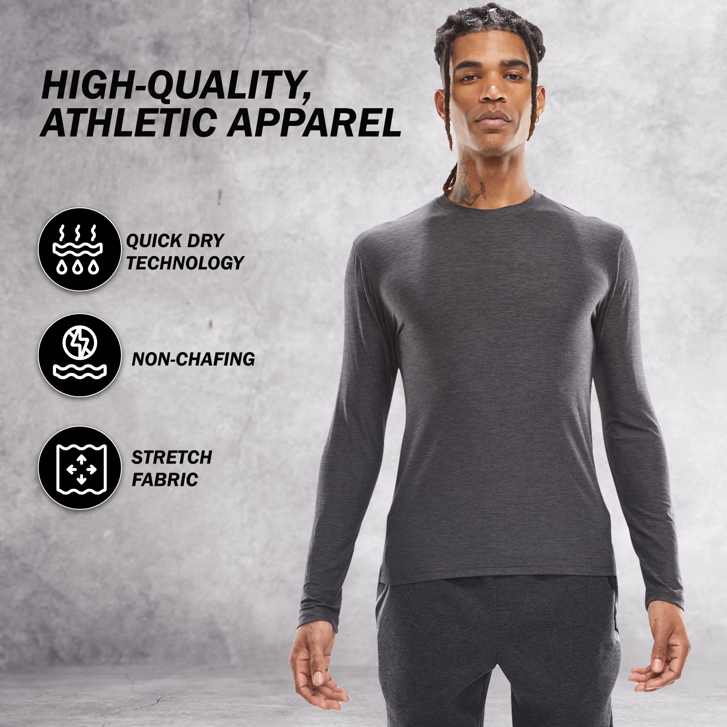 Long Sleeve Dry Fit Shirts for Men – 3 Pack Tech Workout Moisture Wicking Shirt