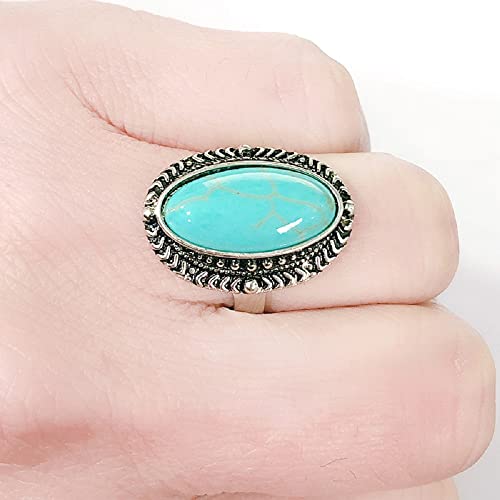 LRGKMCWTOB Turquoise Moonstone Ring Women's 925 Sterling Silver Ring Oval Cut Natural Bohemia Turquoise Jewelry Turquoise Natural Gemstone Bride Wedding Engagement Ring turquoise Boho ring size 6-10