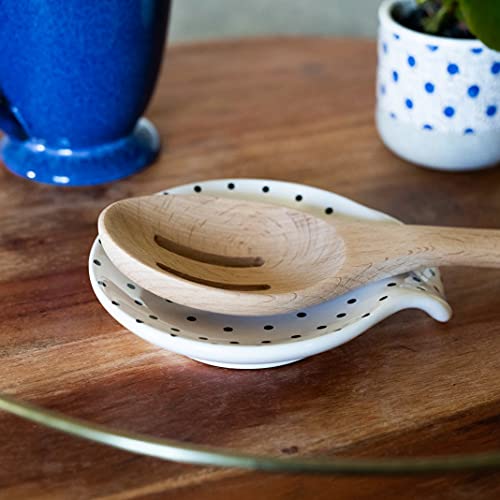 ML's Home Polka Dot Spoon Holder - Ceramic spoon rest for Kitchen Counter, Stove Top | Coffee spoon holder | Spatula holder | Utensil holder | Ladle holder |, BlackWhite