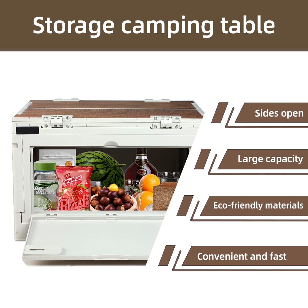 Lightweight Camping Table Folding with Storage Adjustable Legs Portable Plastic Cook Station for Outdoor BBQ, Party, Picnic, Organizer for Food Materials, with Expandable Desktop White
