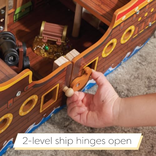 KidKraft Adventure Boundâ˘: Wooden Pirate Ship Play Set with Lights and Sounds, Pirate Figures, 8 Pieces Included, Gift for Ages 3+