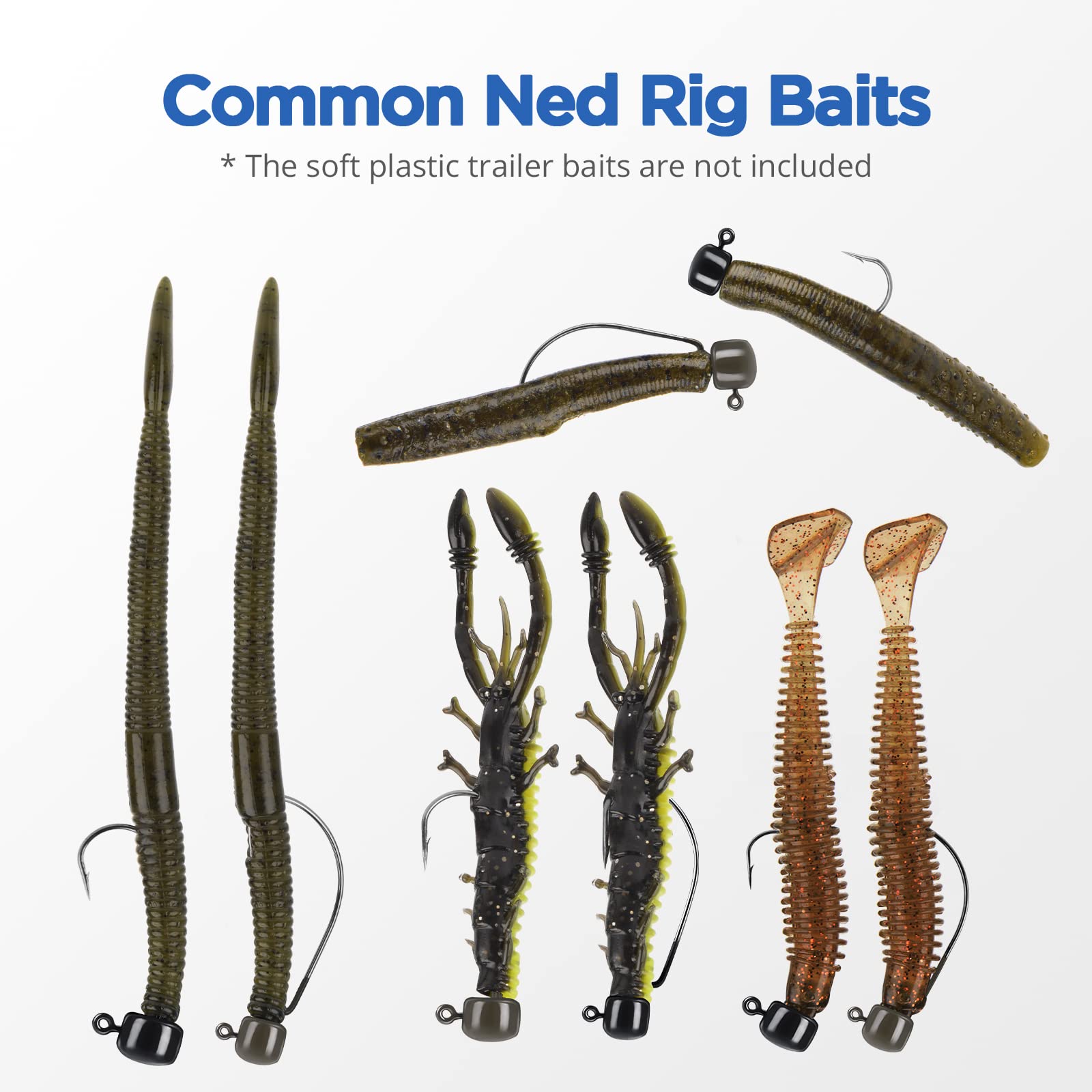 MadBite Ned Rig Jig Hook Kits, Finesse Mushroom Jig Heads for Soft Lures (Green Pumpkin (Wide Gap), 3/16 oz)