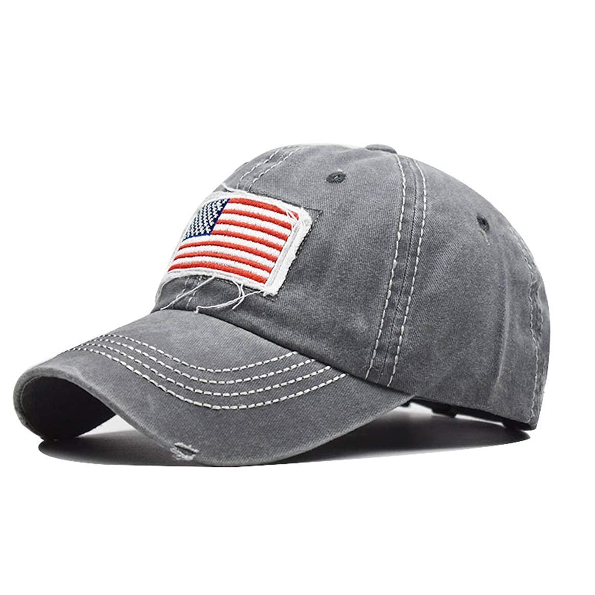 IZUS American Flag,Distressed Baseball Hat – 100% Distressed Cotton Dad Hat Embroiderred for Adult (Ponytail Hat Black/No Hair)