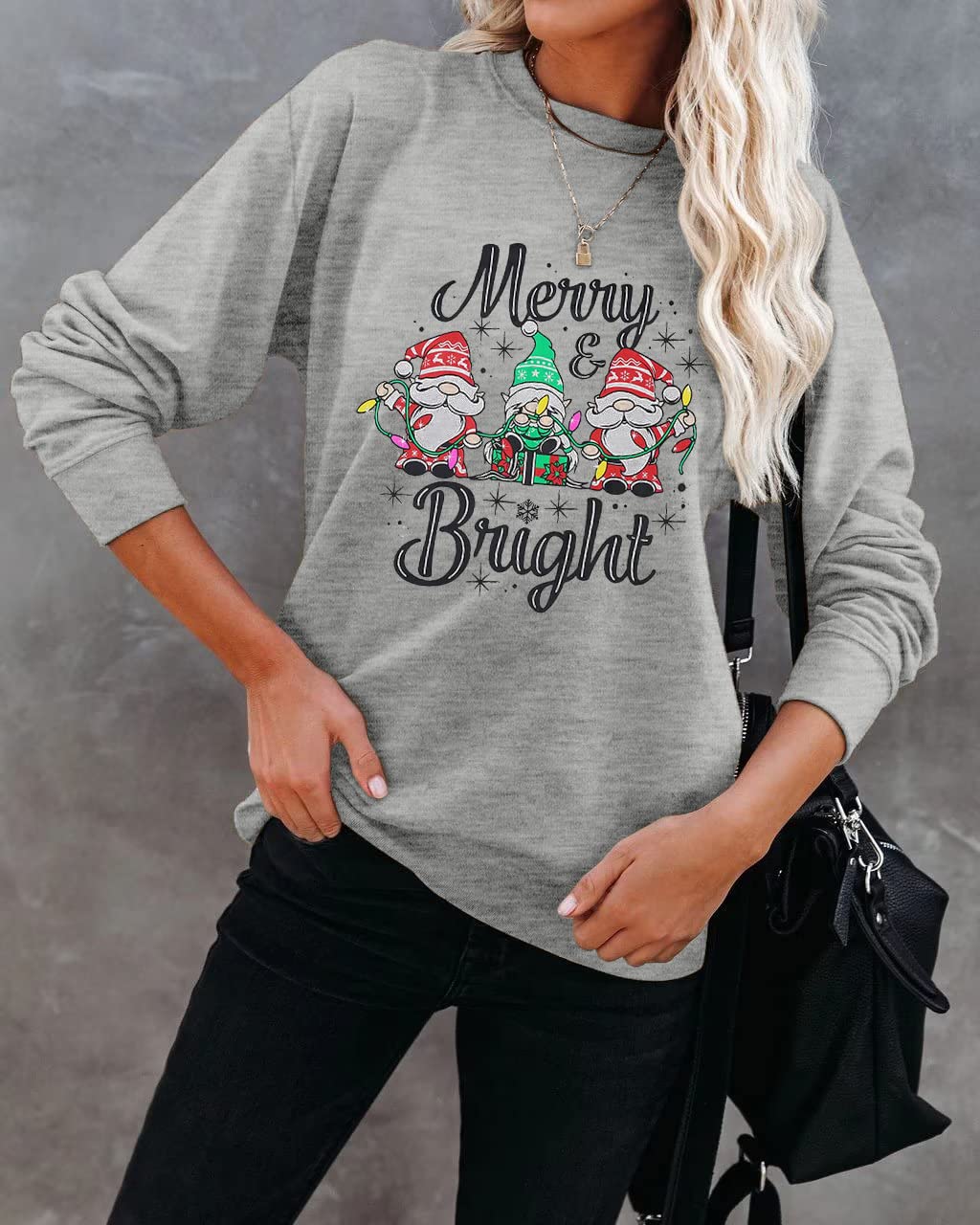 KIMSOONG Christmas Sweatshirts for Women Believe Sweatshirt Funny Christmas Sweaters Lightweight Blouse Xmas Hat Holiday Tops