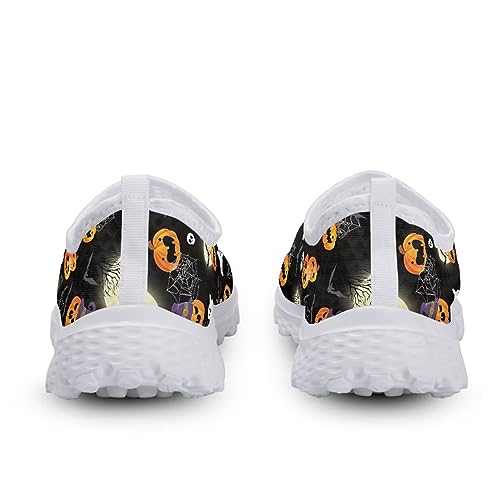 INSTANTARTS Halloween Witch Pumpkin Womens Athletic Water Shoes Slip-on Quick Dry Running Sneakers Scary Spider Web Ghost Skull Aqua Water Shoes