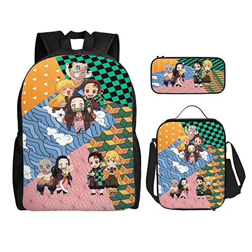 Kugahus Anime Backpacks Set,Cartoon Laptop Backpacks Teens Backpack Travel Bags Pencil Case Lunch Box (Cute)