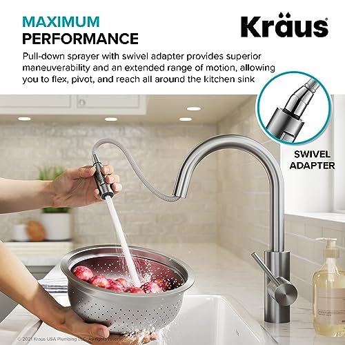 KRAUS Oletto Pull-Down Single Handle Kitchen Faucet with QuickDock Top Mount Installation Assembly in Spot Free Antique Champagne Bronze, 15 1/8 Inch, KPF-2620SFACB