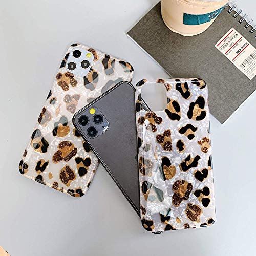 J.west iPhone 11 Pro Max Case 6.5 inch, Luxury Sparkle Translucent Clear White Leopard Print Animal Cheetah Soft Silicone Phone Cover Case for Girls Women Slim Design Protective Case