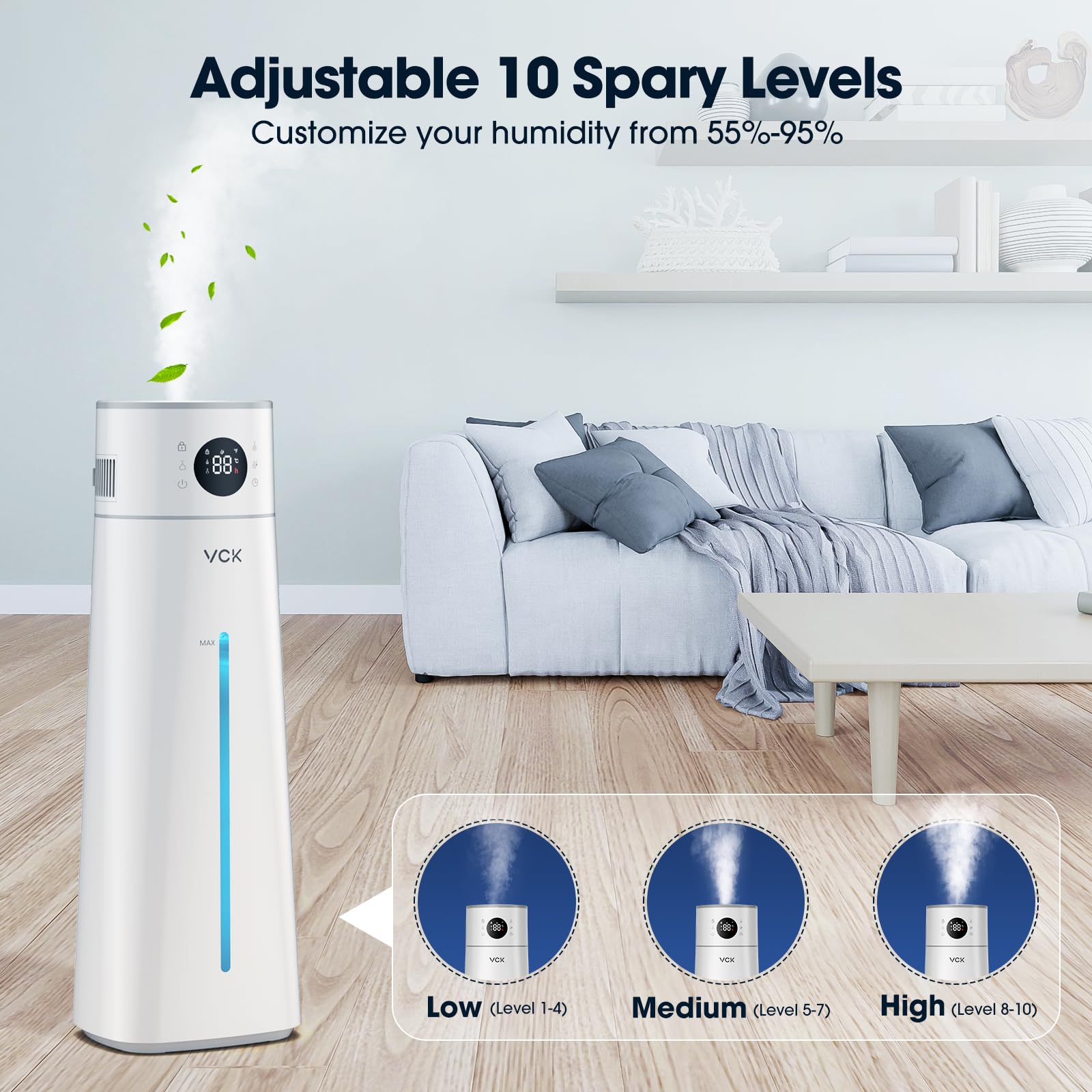 VCK 8L AI Smart Humidifier for Bedroom,Top Fill Cold Mist Humidifiers with 10 Adjustable Mist Levels, 50H Runtime, Auto Mode, 24H Timer, Whisper-Quiet Ultrasonic Humidifiers for Home Large Room Plant