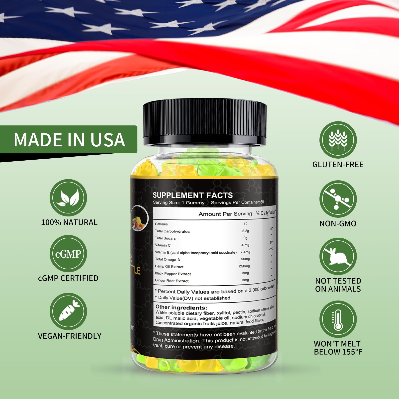 Hemp Gummies for Deep & Healthy Bеdtime - High Potency Organic Hеmp Oil Extract - Natural Fruit Flavors Gummies for Adult Calm & Relaxation - Made in USA