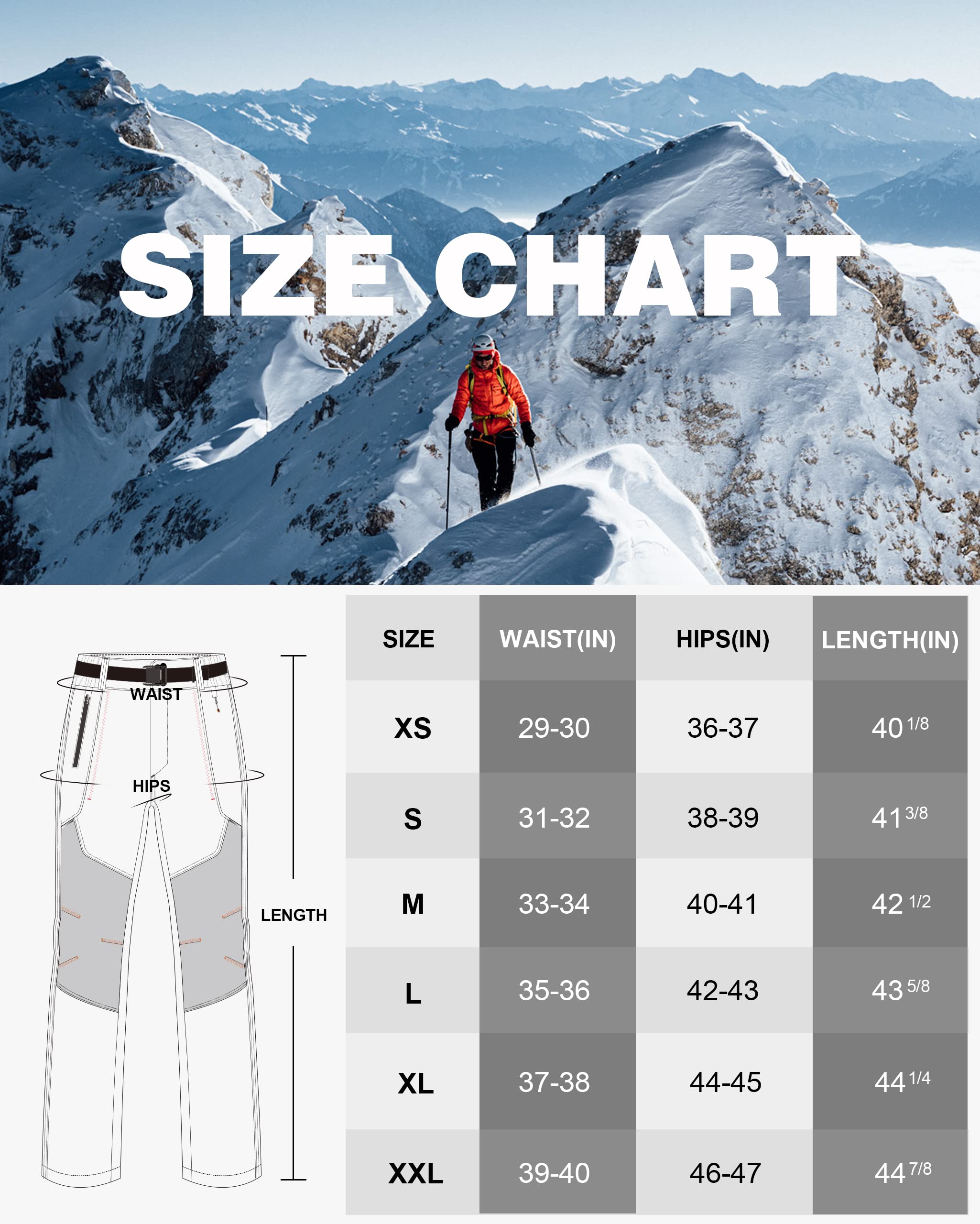 Mens Snow Pants Hiking Ski Cargo Fleece Lined Snowboard Pants Waterproof Softshell Winter Pants Black
