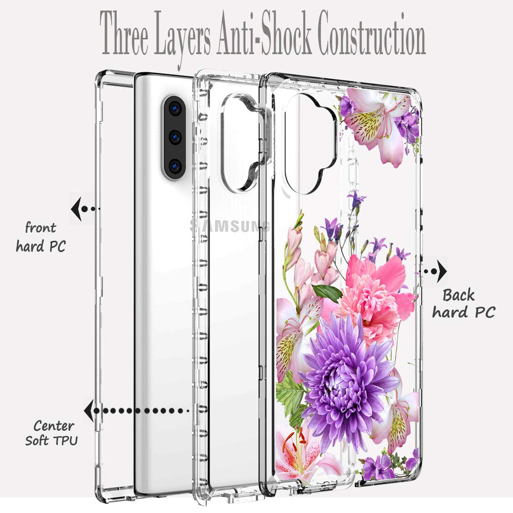 IN4U Galaxy Note 10 Plus Case, Full Body Military Grade Shockproof Transparent 3in1 Flower Design 360 Protective Cover Without Built-in Screen Protector for Samsung Galaxy Note 10 Plus (Floral)
