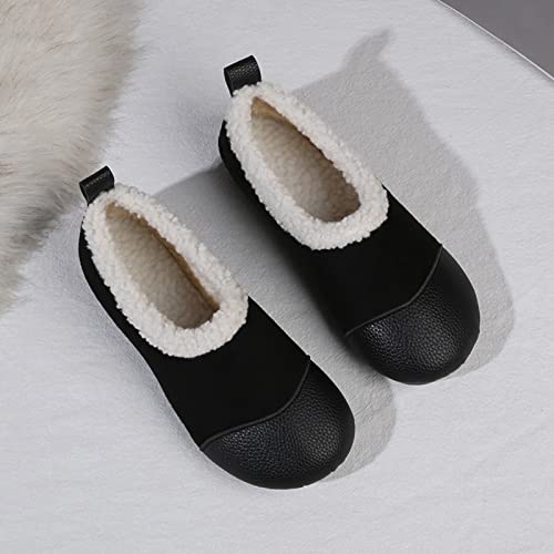 Ladies Fashion Solid Color Suede Leather Panel Warm Plush Flat Sole Casual Shoes Leather Men Casual Shoes Black