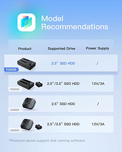 Inateck USB 3.2 Gen 2 Hard Drive Docking Station, ONLY for 2.5" SATA SSD/HDD, with Software Clone Function